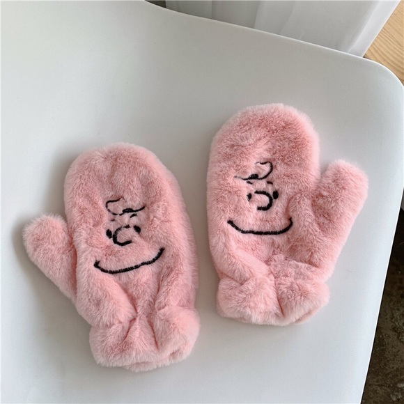 Accessories | Charlie Brown Mittens Plush Pink Cute Winter Soft Fuzzy ...